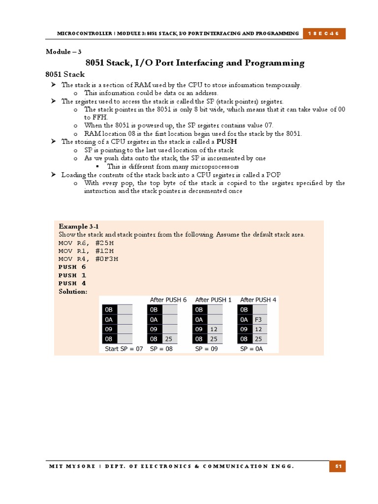 Module3 - 8051 Stack, IO Port Interfacing and Programming - Updated | PDF | Subroutine | Pointer ...
