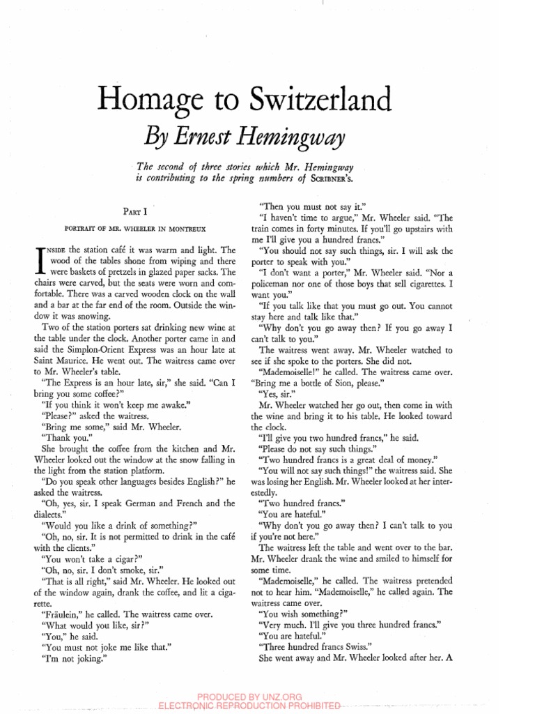Hemingway's Homage to Switzerland | PDF | Beverages