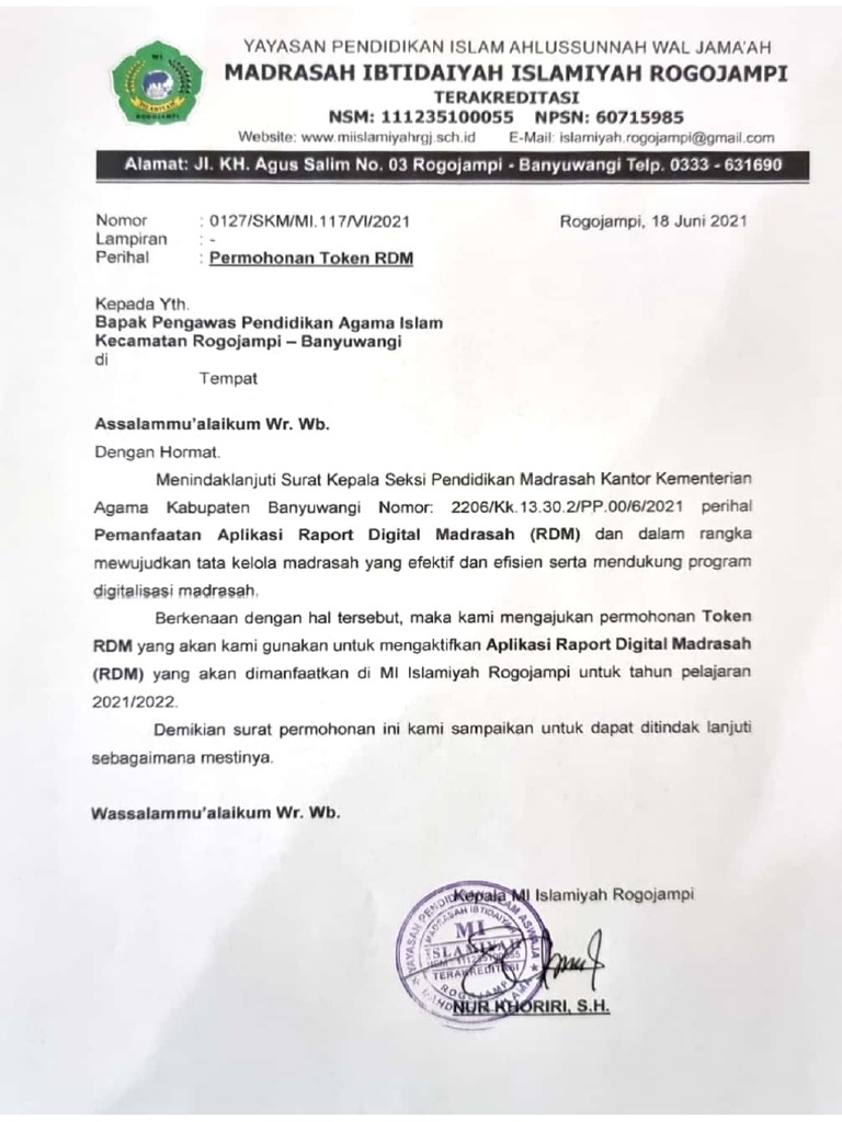Surat Permohonan Token Rdm Pdf