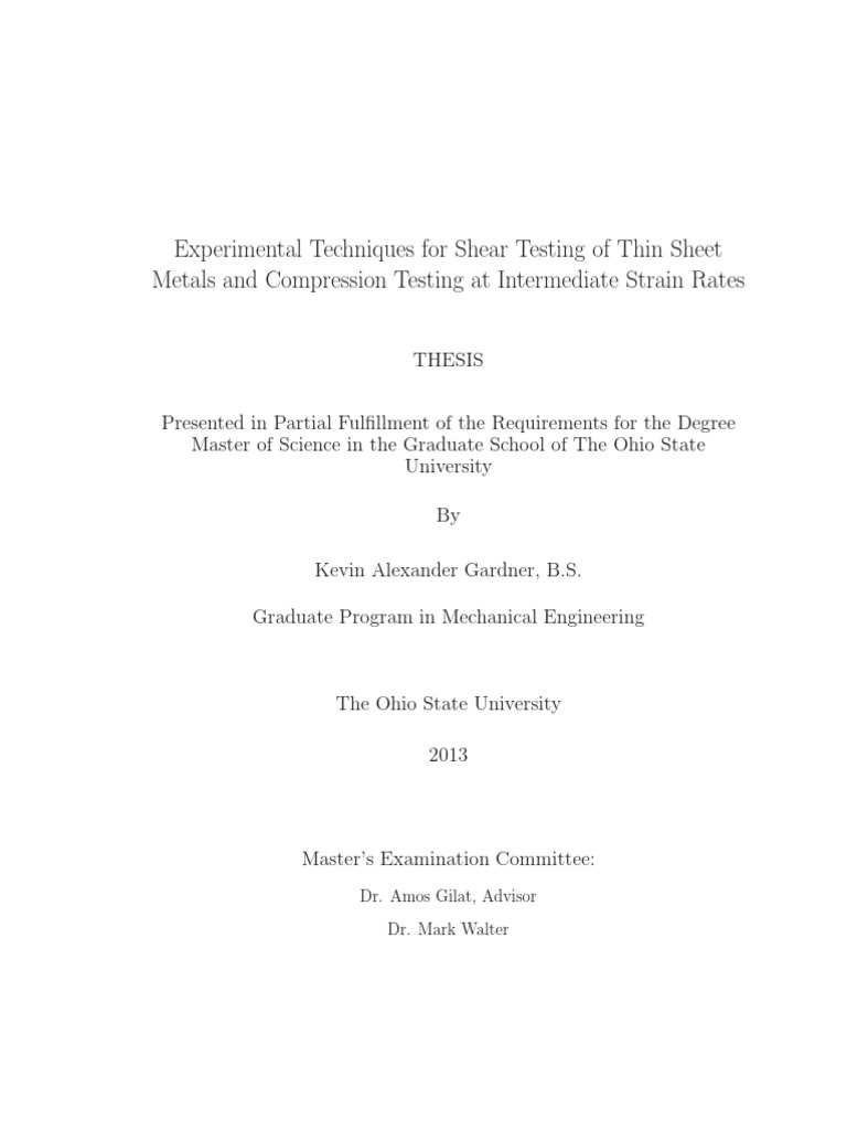 Experimental Techniques For Shear Testing of Thin Sheet Metals and ...
