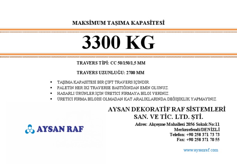 Aysan Raf - Travers Taşıma Kapasite Etiketi | PDF
