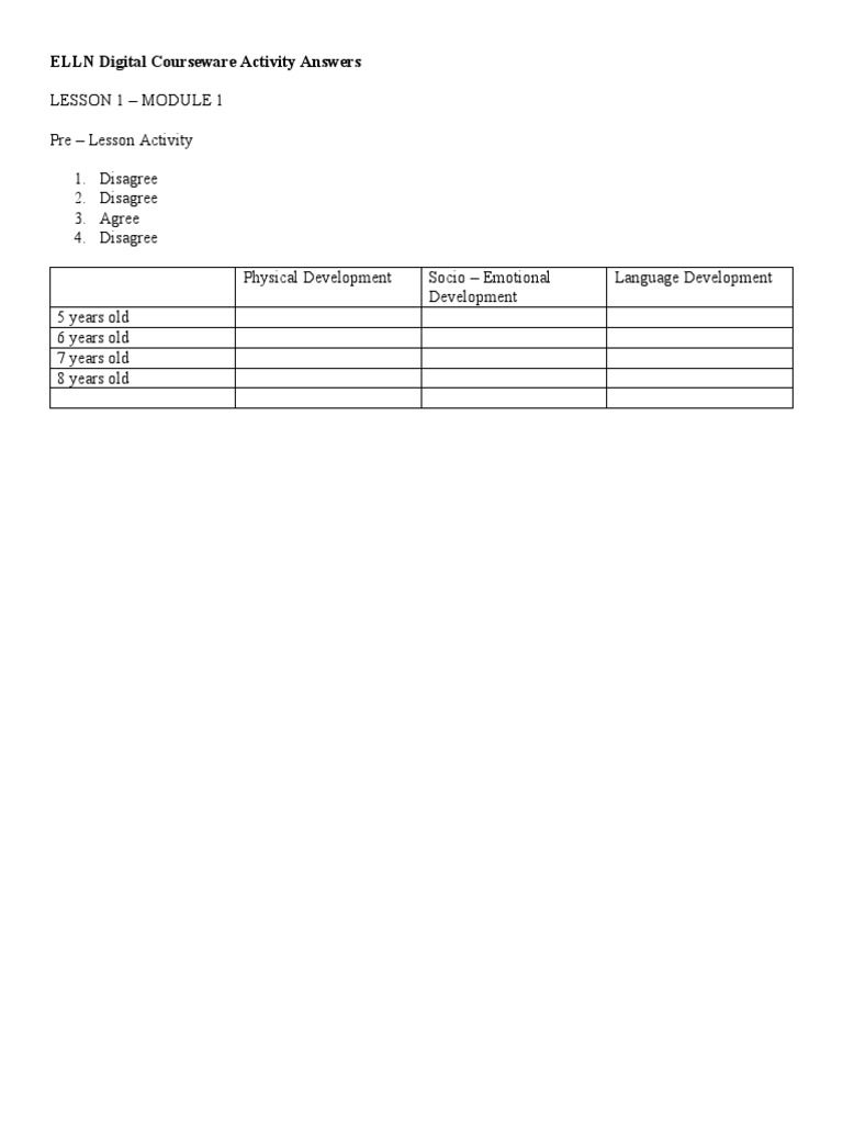 ELLN Digital Courseware Activity Answers | PDF