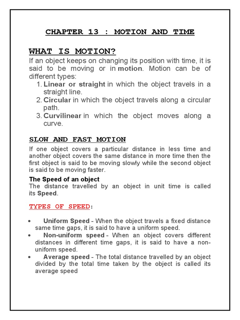 Motion and Time: Class 7 Overview | PDF