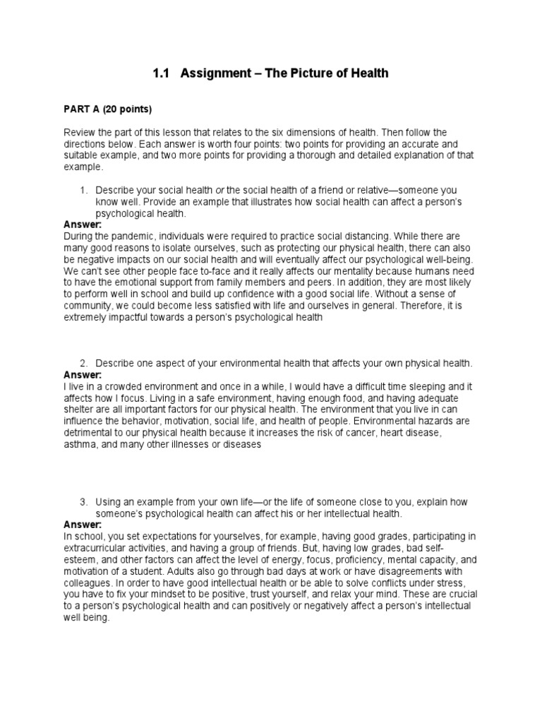 Picture of Health Assignment | PDF | Mental Health | Motivation