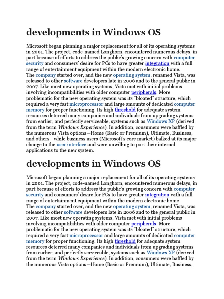 Developments in Windows OS | PDF | Windows Vista | Operating System