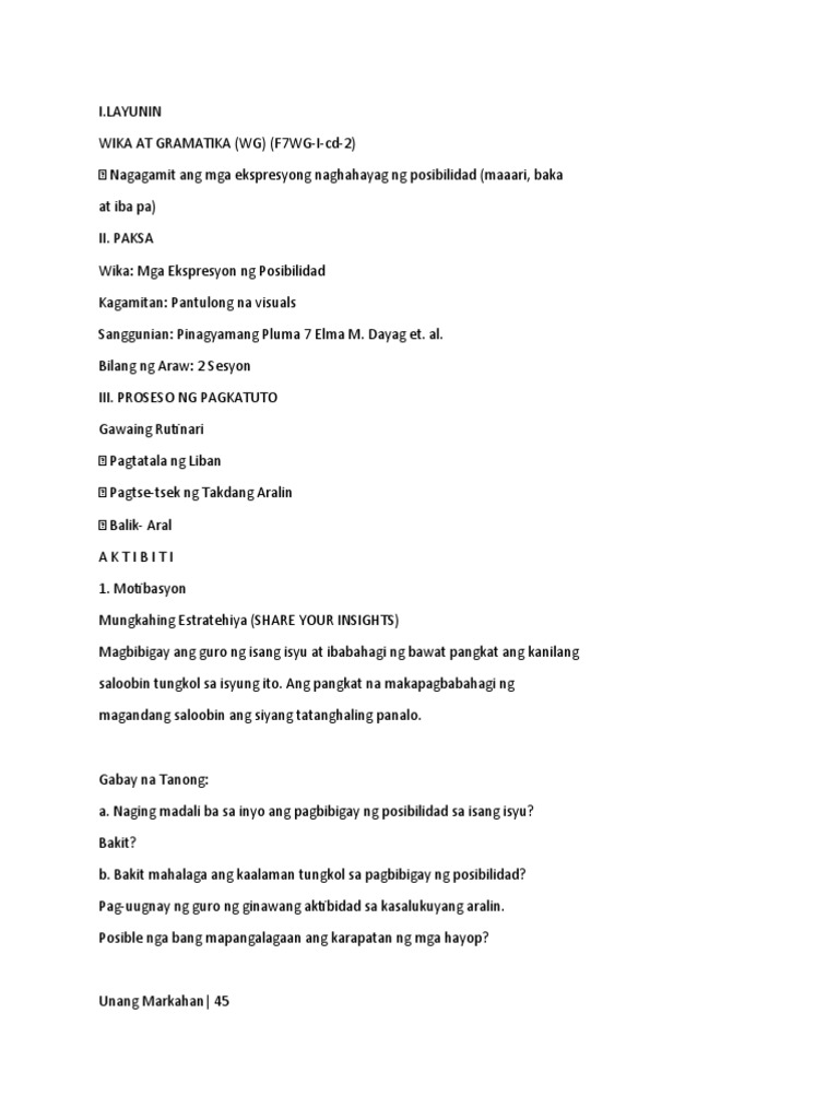 LP 4 Grade 7 Pabula | PDF