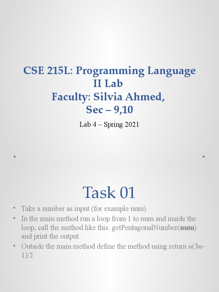 CSE 215L: Programming Language II Lab Faculty: Silvia Ahmed, Sec - 9,10 | PDF | Teaching Methods ...