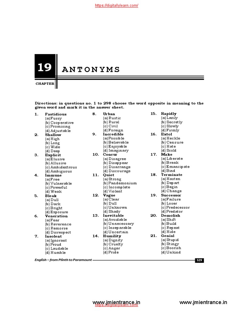 Mastering Antonyms: A Comprehensive List of Opposite Word Pairs | PDF