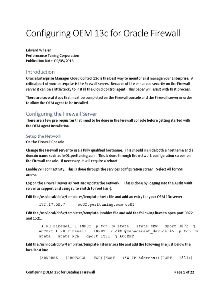 Configuring OEM 13c For Oracle Database Firewall | PDF | Superuser ...