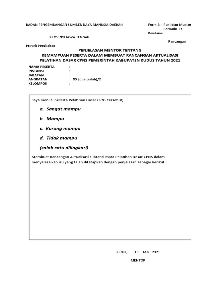 Form 9 Penilaian Mentor | PDF