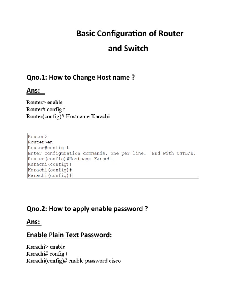 Basic Configuration Of Router And Switch Pdf Router Computing Routing