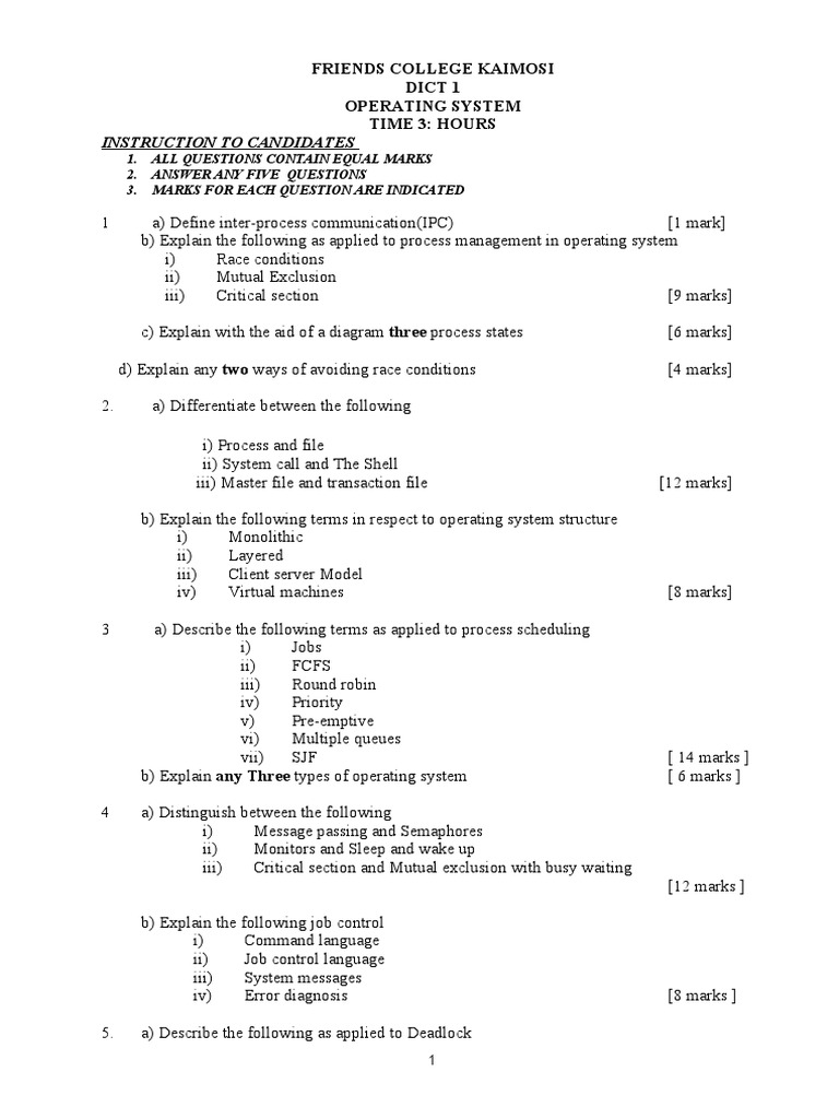 Operating System Exam Guide | PDF | Scheduling (Computing) | Operating ...