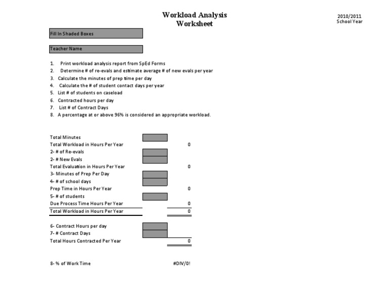 Editable Workload Analysis Worksheet | PDF Editable Workload Analysis Worksheet | PDF