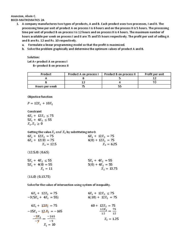 Asuncion, Alwin Linear Programming Graphical Methods | PDF | Mathematical Optimization | Linear ...