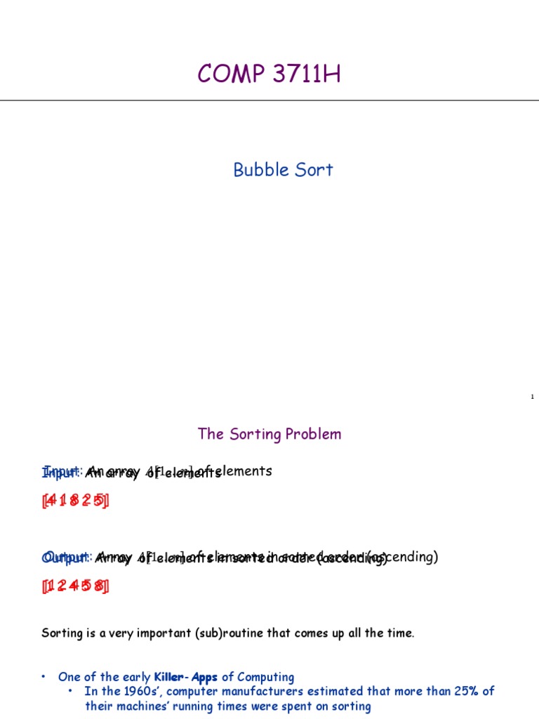COMP 3711H: Bubble Sort | PDF | Algorithms | Theoretical Computer Science COMP 3711H: Bubble Sort | PDF | Algorithms | Theoretical Computer Science