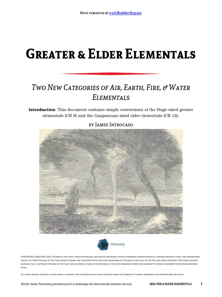 Greater & Elder Elementals - World Builder Blog Presents | PDF ...
