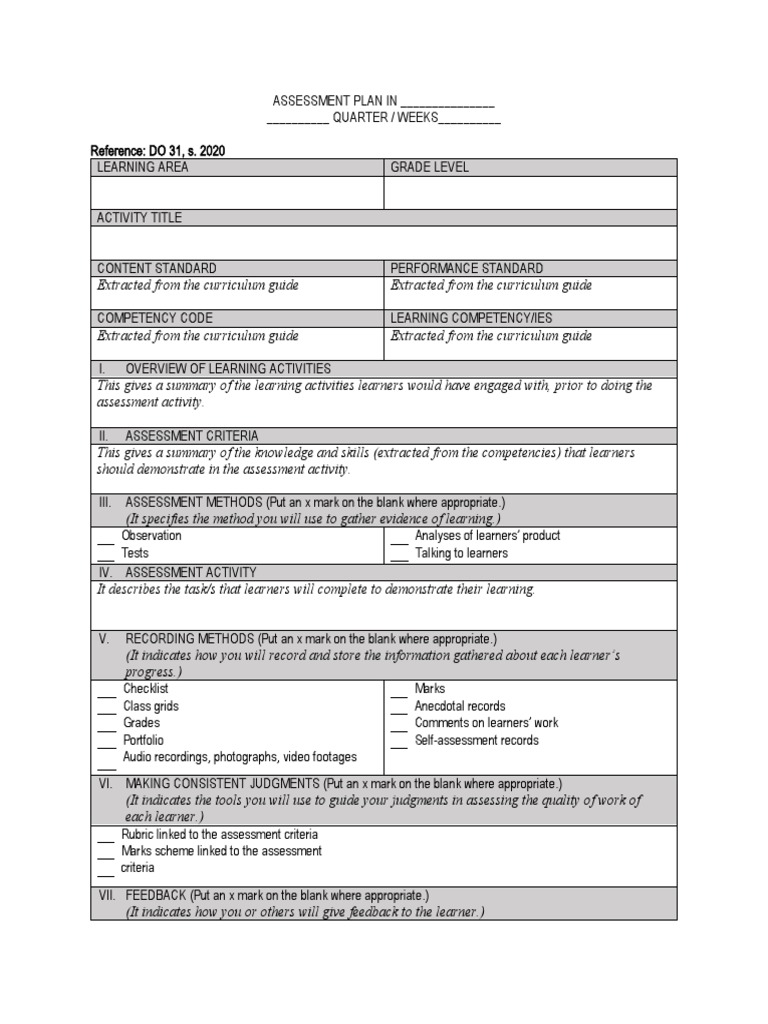 Assessment Plan Template 1 | PDF | Educational Assessment | Rubric ...