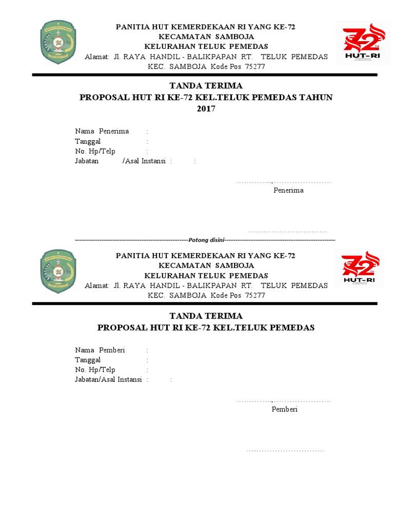 Tanda Terima Proposal HUT RI Ke-72 | PDF
