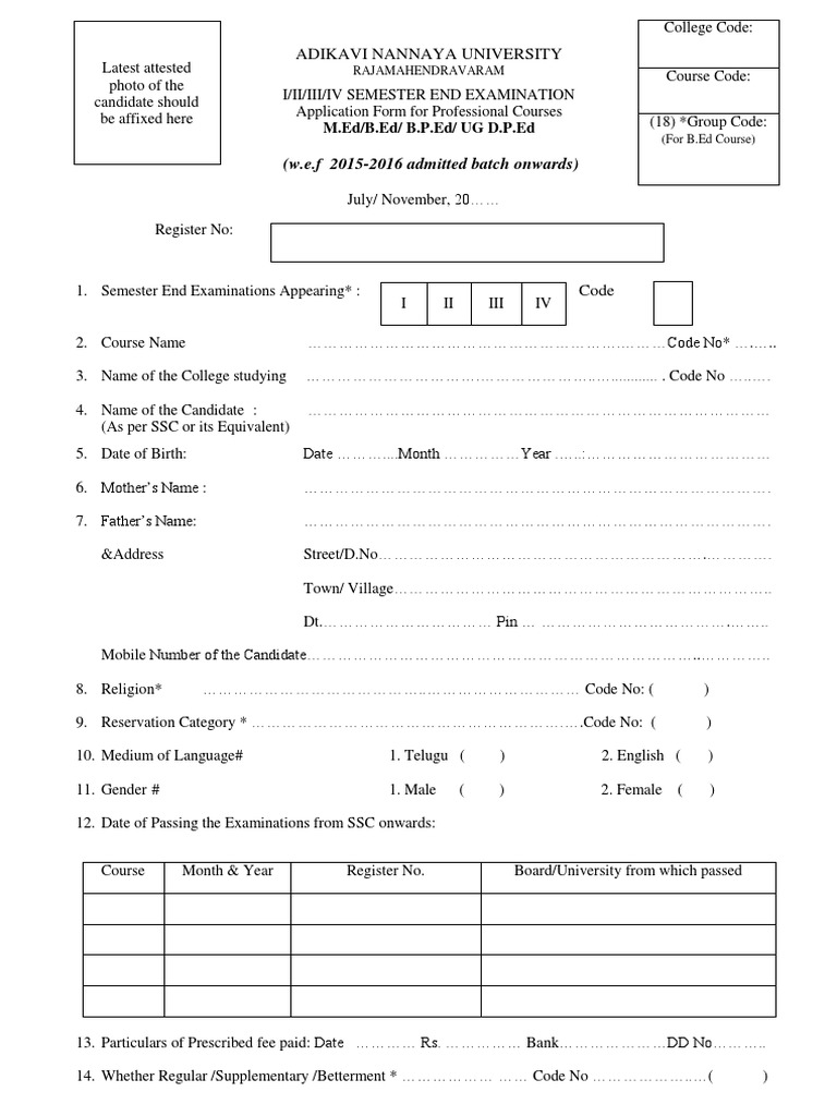 Examination Application | PDF | Pedagogy | Bachelor's Degree
