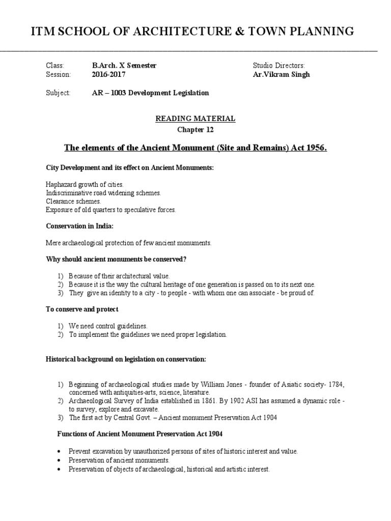The Elements of The Ancient Monument (Site and Remains) Act 1956. | PDF ...