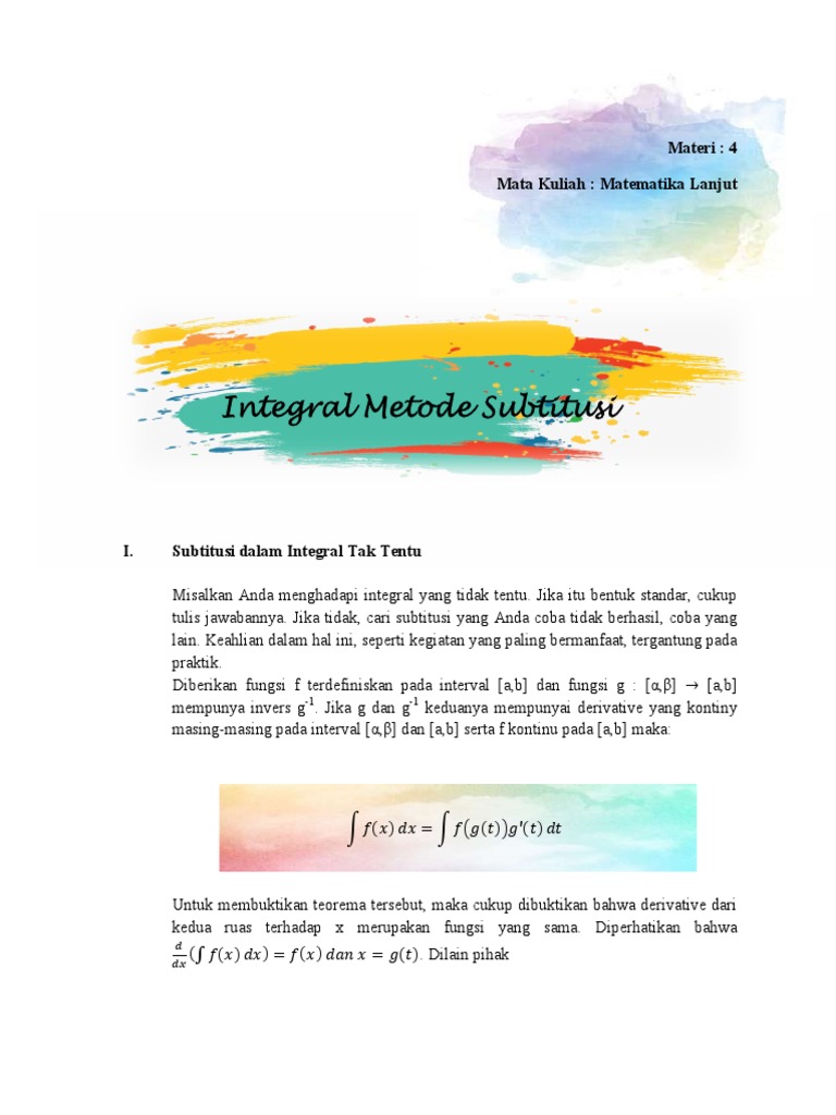 Integral Metode Subtitusi | PDF