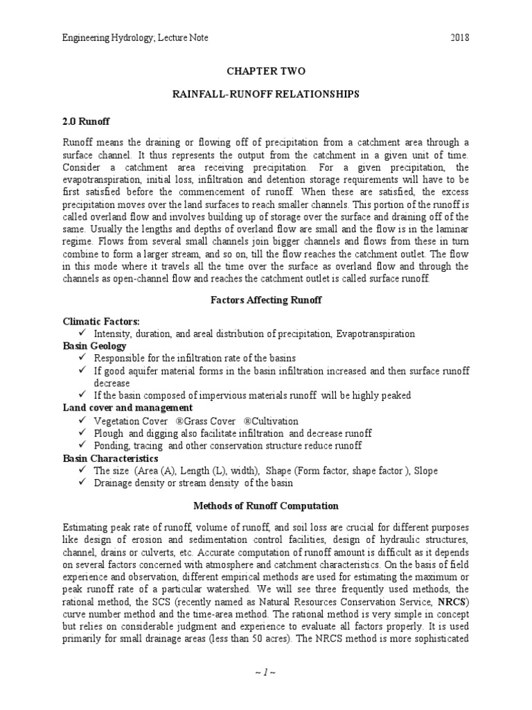 Chapter Two Rainfall-Runoff Relationships 2.0 Runoff: Engineering ...
