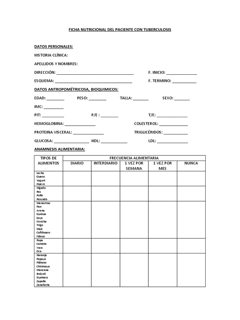 Ficha Nutricional Del Paciente Con Tuberculosis | PDF