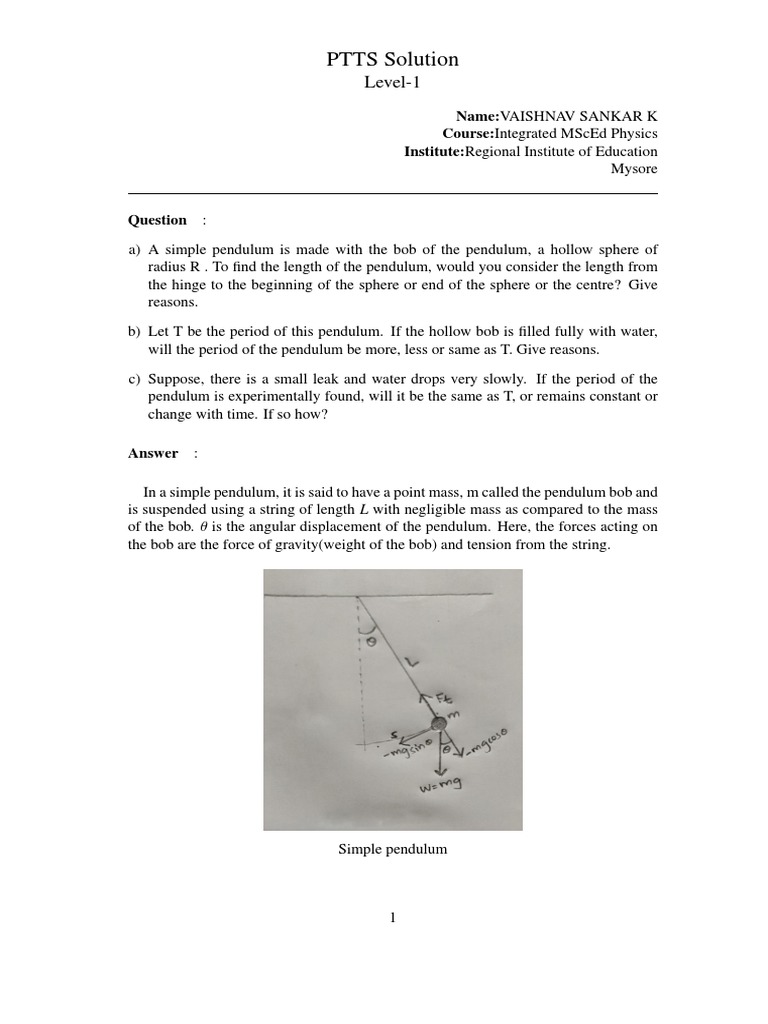 Ptts Solution | PDF | Torque | Pendulum