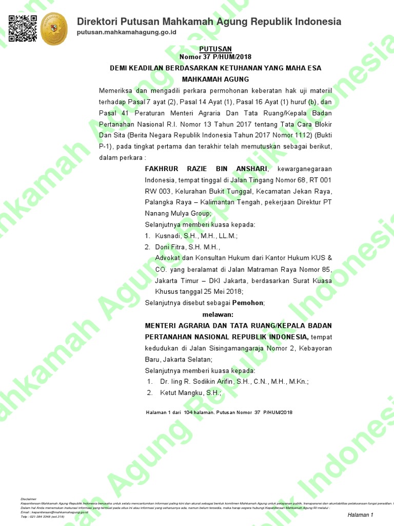 Putusan MA Tentang Blokir Dan Sita | PDF