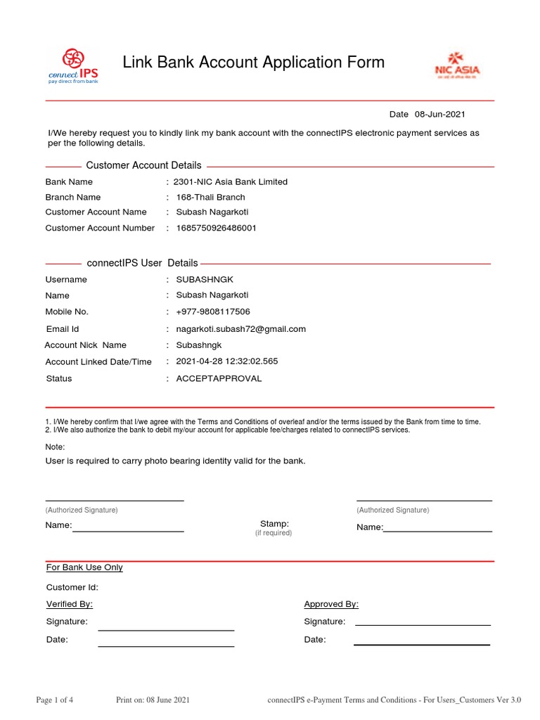 Link Bank Account Application Form | PDF | Indemnity | Payments