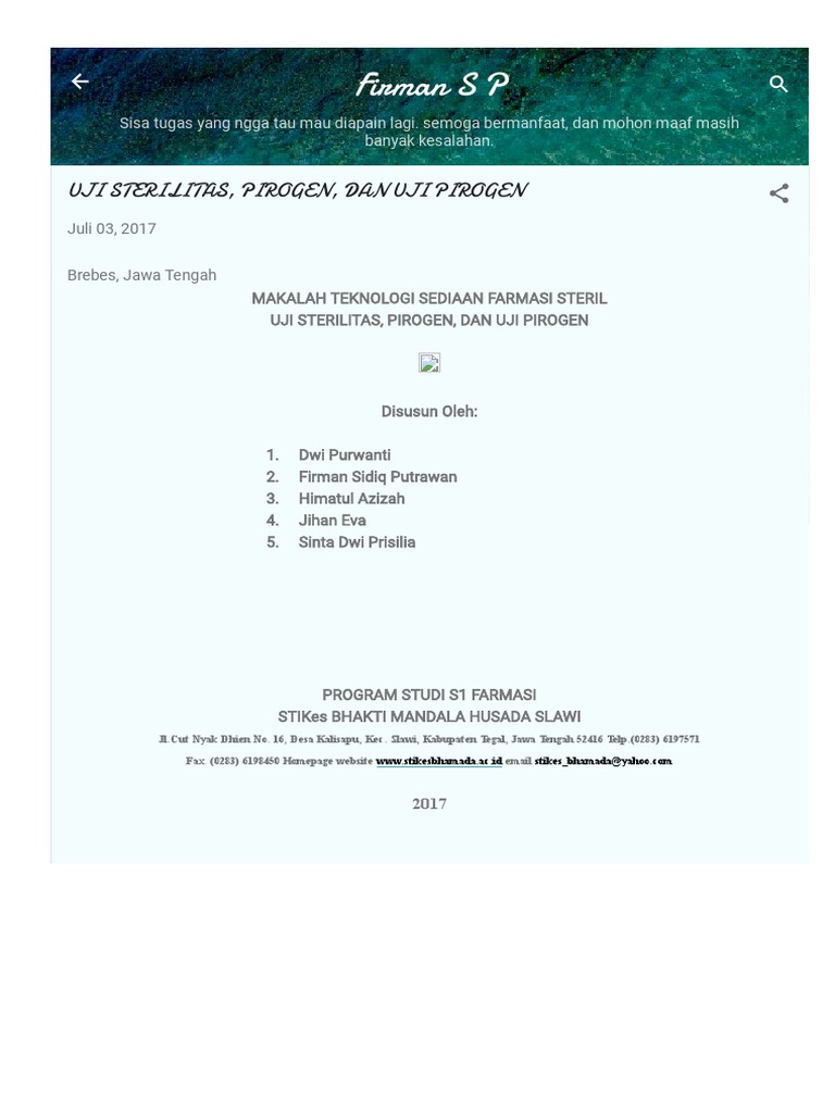 Uji Pirogen pada Sediaan Steril | PDF | Pengembangan Diri | Kesehatan ...