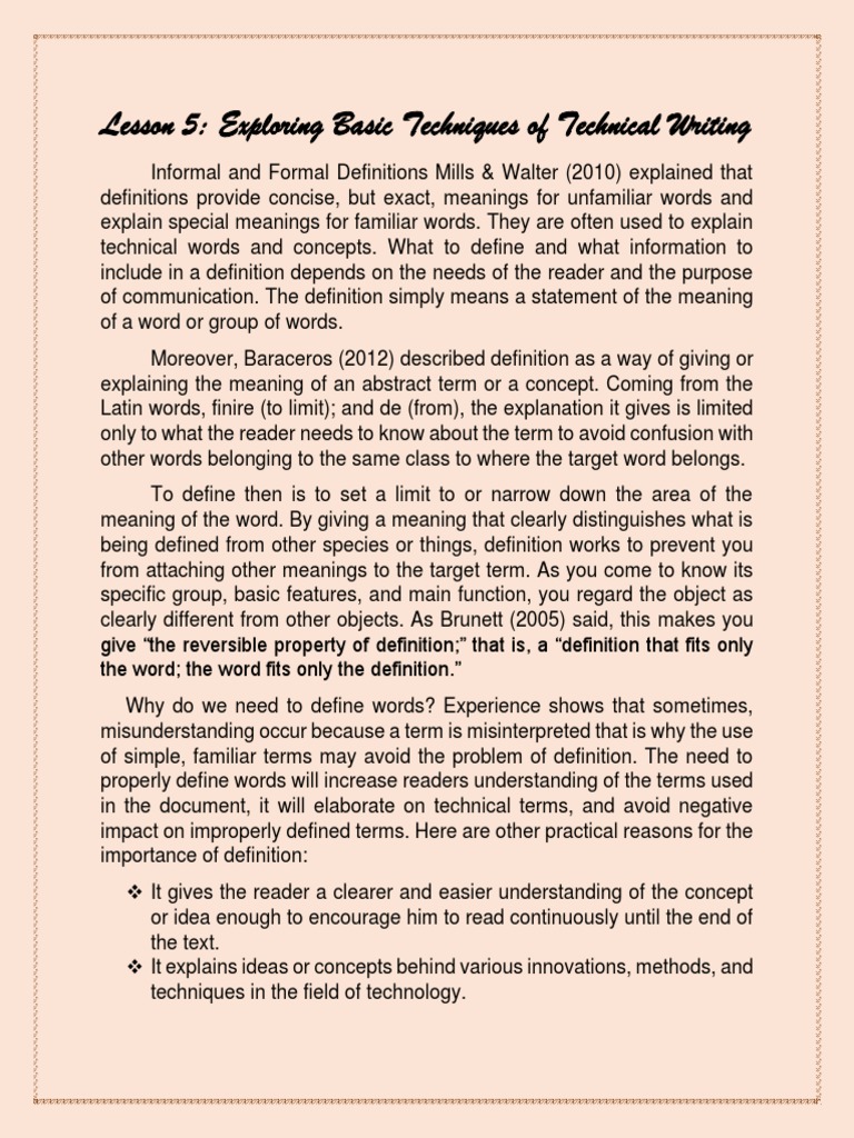 LESSON 5 (Techniques of Technical Writing) - 1 | PDF | Definition | Concept