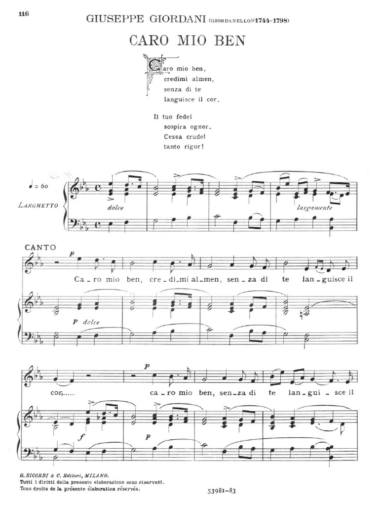 Giordani - Caro Mio Ben | PDF