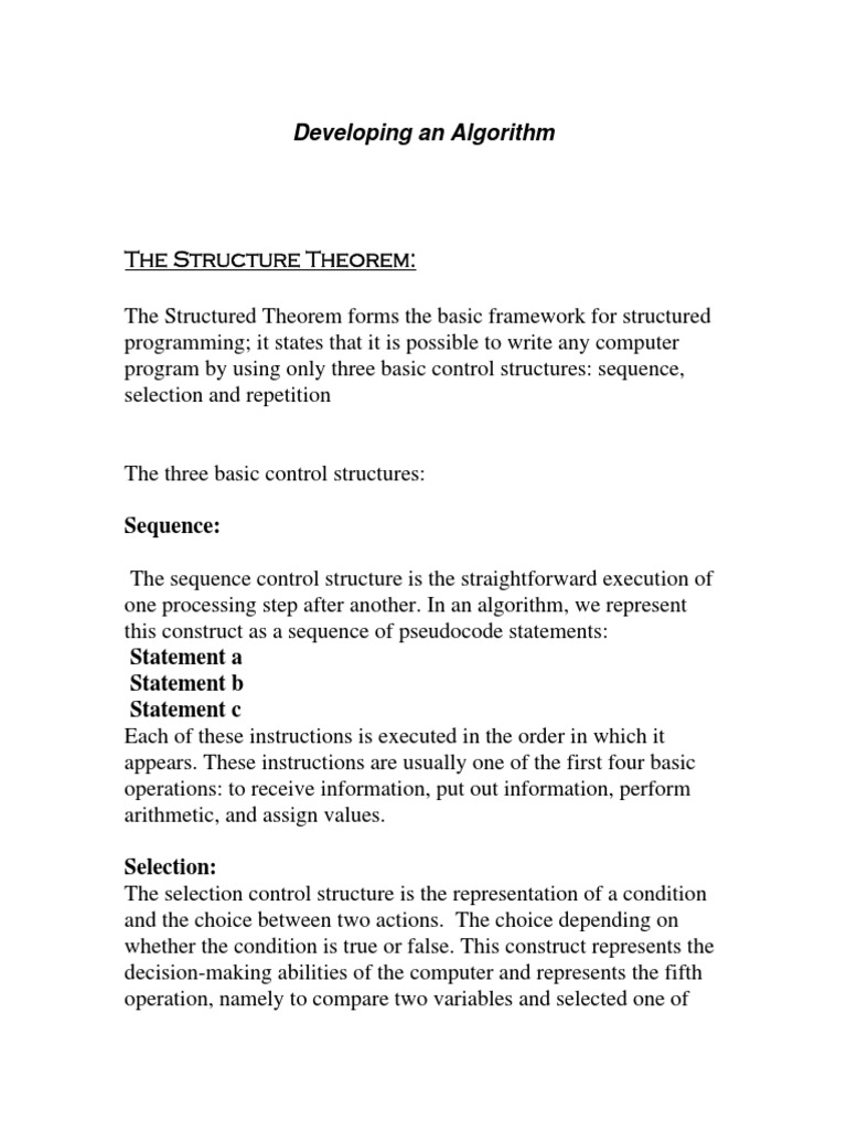 Developing An Algorithm Pdf Control Flow Algorithms 
