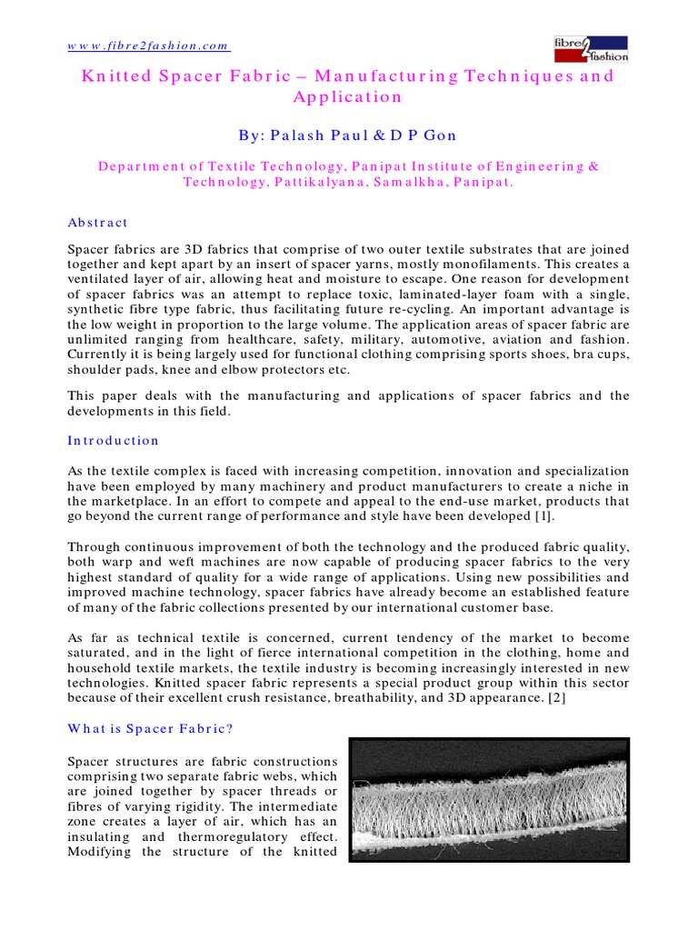 Knitted Spacer Fabric - Manufacturing Techniques and Application | PDF ...