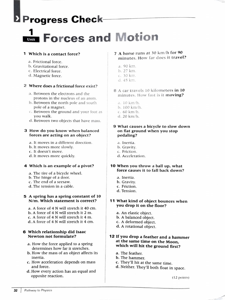 Physics Progress Check 1 | PDF | Force | Physical Quantities