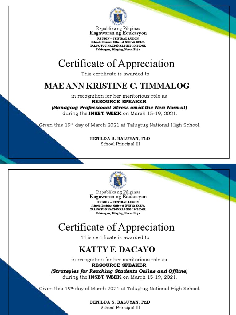 2020 DepEd Official Certificate Templates | PDF