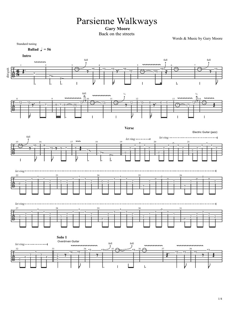 Gary Moore - Parisienne Walkways JW | PDF | Guitar Family Instruments ...