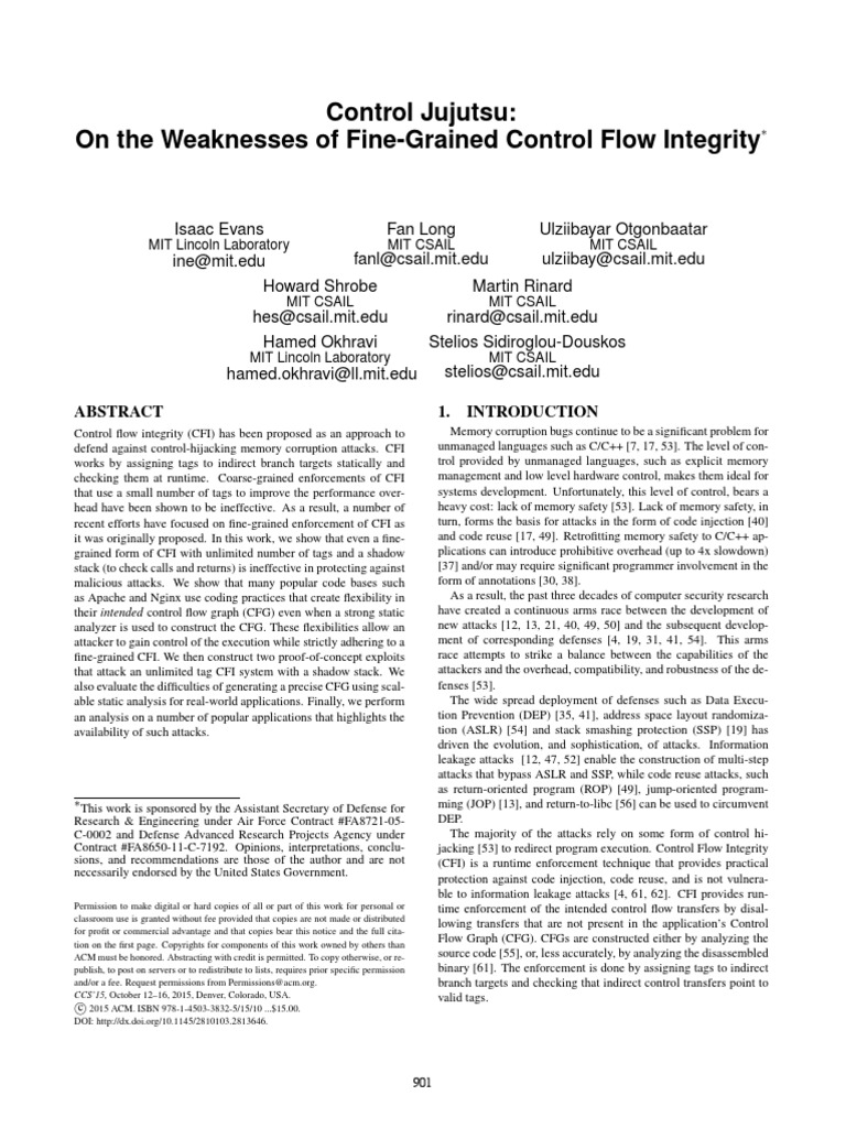 Control Jujutsu: On The Weaknesses of Fine-Grained Control Flow Integrity | PDF | Pointer ...