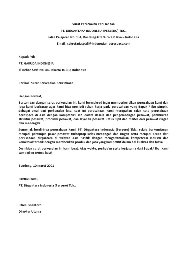 Surat Perkenalan Perusahaan | PDF