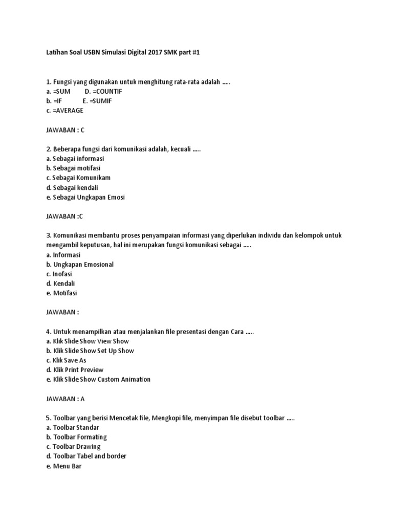 Latihan Soal Usbn Simulasi Digital 2017 SMK Part | PDF