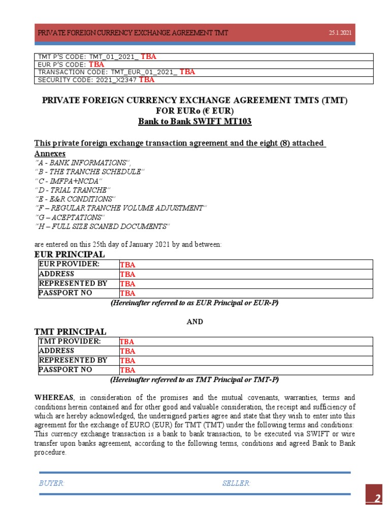 TMT-EUR Currency Exchange Agreement | PDF | Financial Transaction ...