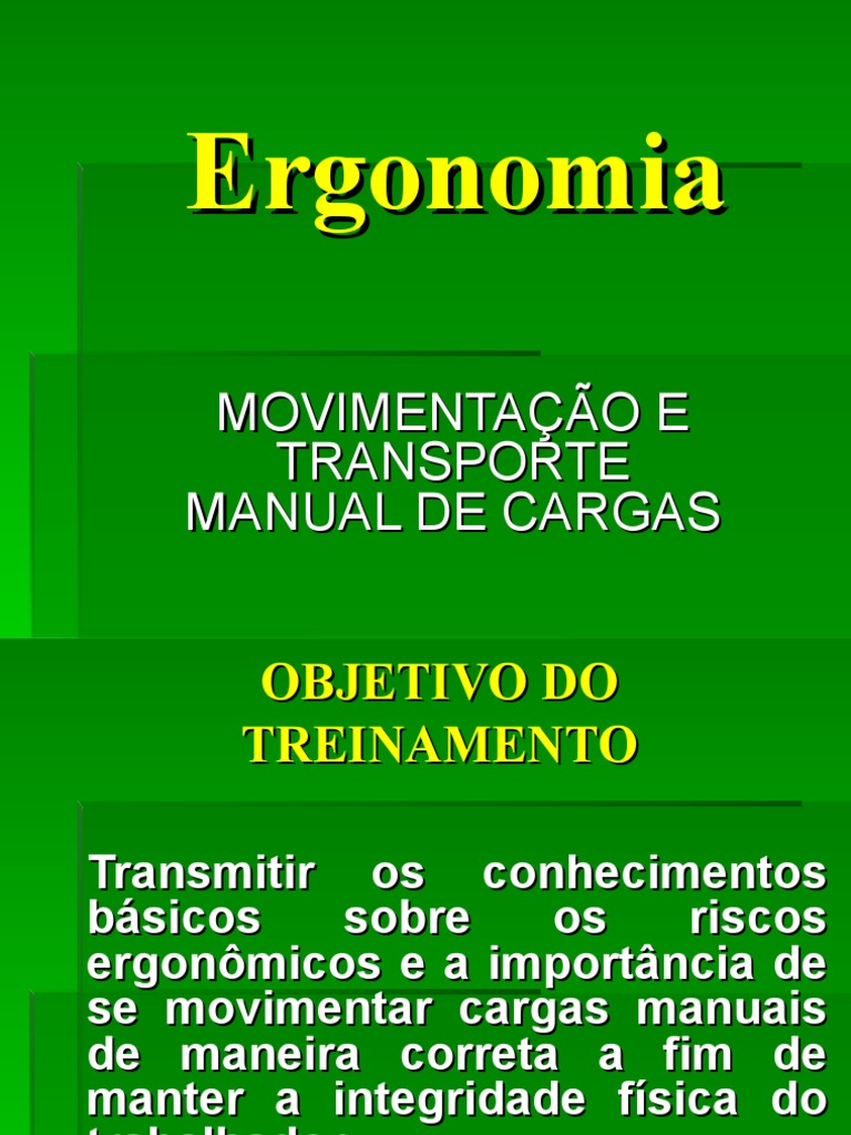Treinamento Transporte Manual de Cargas 1 | PDF | Fatores humanos e Ergonomia | Bem-estar