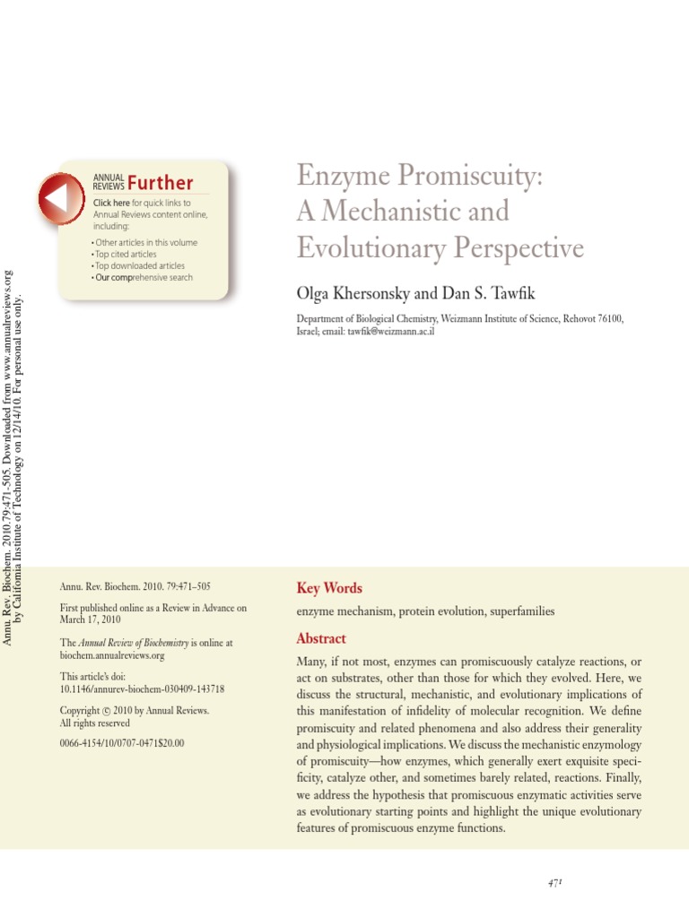 Enzyme Promiscuity | PDF | Enzyme | Enzyme Kinetics