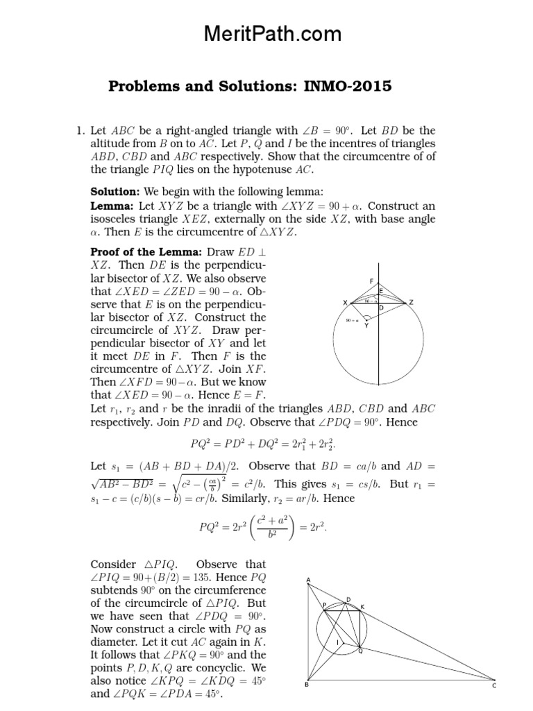 Problems and Solutions: INMO-2015 | PDF | Triangle | Euclidean Plane ...