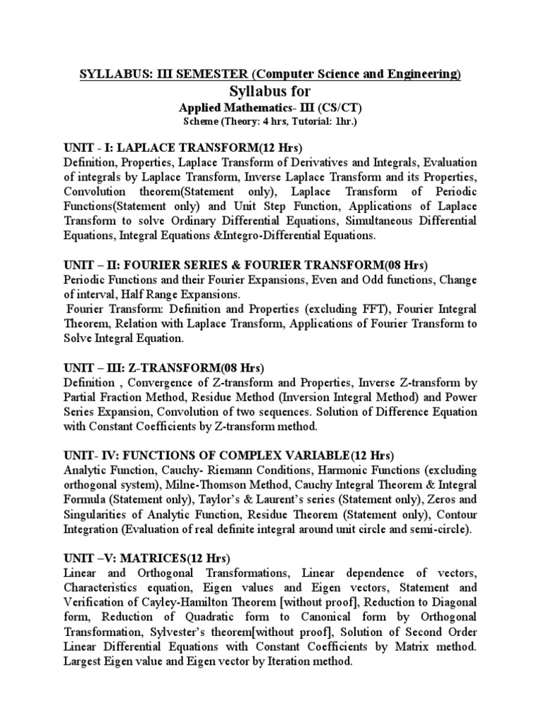 Syllabus for Applied Mathematics III (Computer Science and Engineering ...