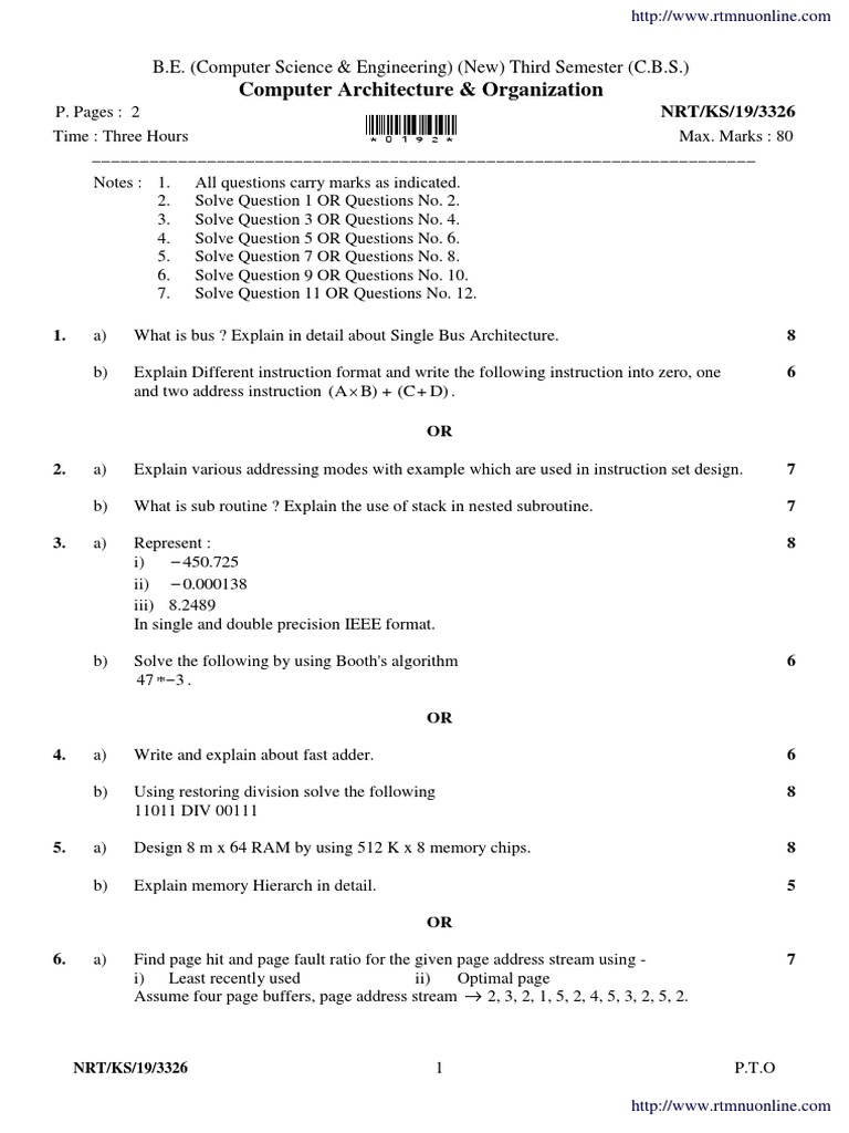 Computer Architecture & Organization: B.E. (Computer Science & Engineering) (New) Third Semester ...