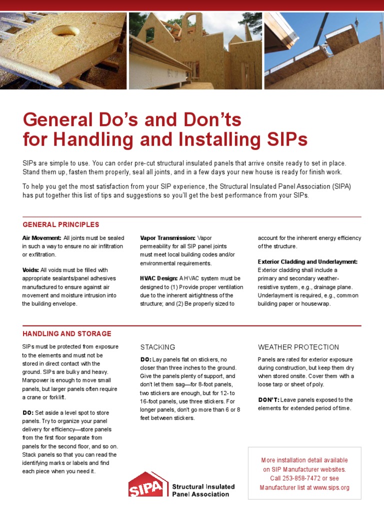 General Do'S and Don'Ts For Handling and Installing Sips | PDF ...