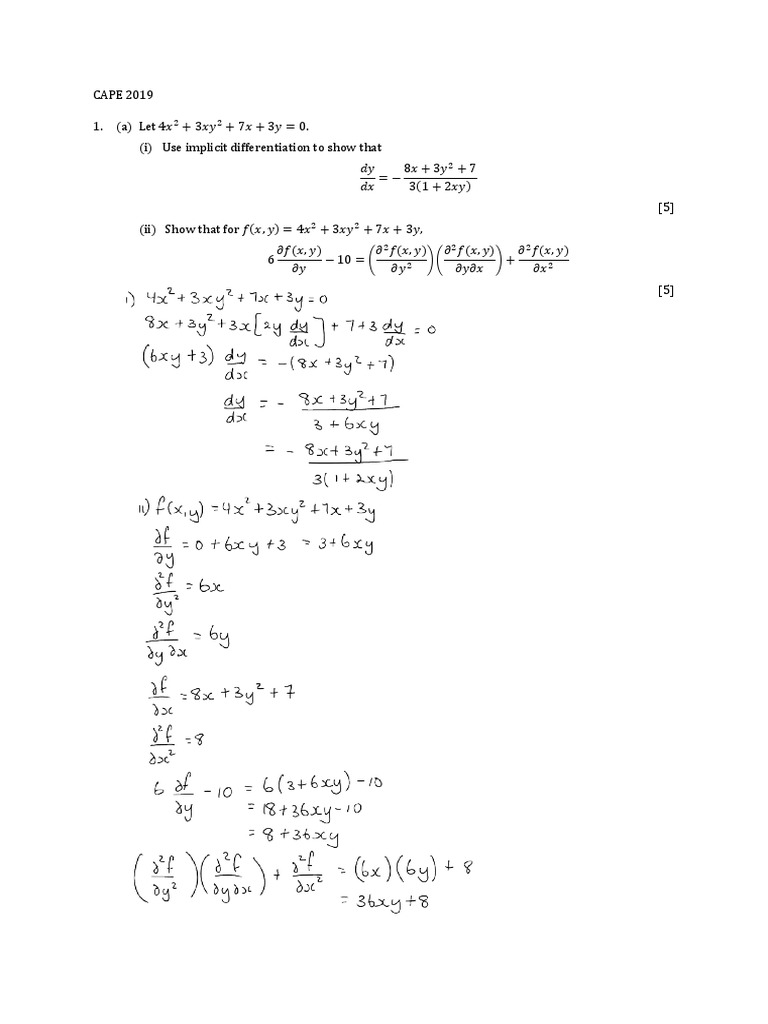 Cape Unit 2 2019 Paper 2 Solutions | PDF | Equations | Algebra