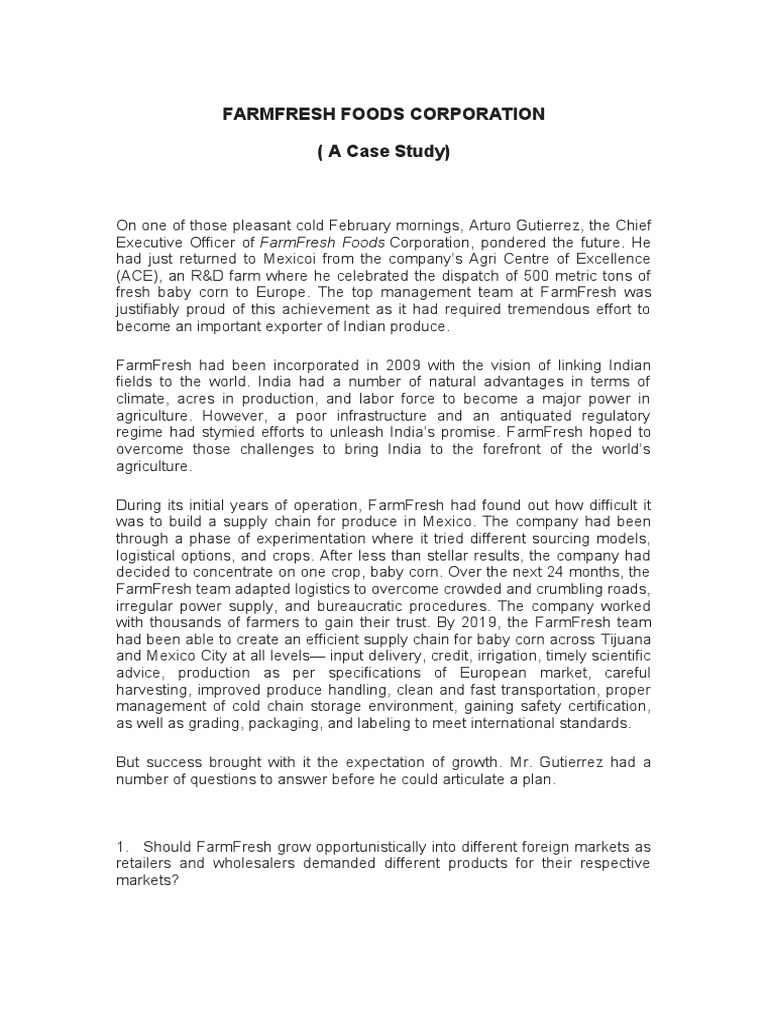 Case Study 1 Farm Fresh Food Corp. | PDF | Agriculture | Exports